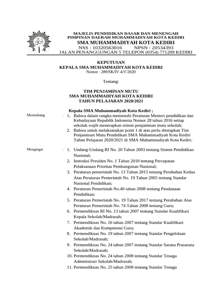 SK Tim Penjaminan Mutu Sekolah | PDF