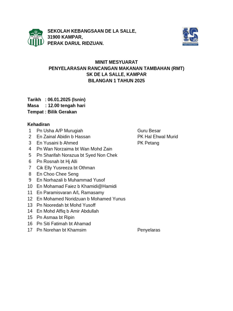 mesyuarat rmt 1 | PDF