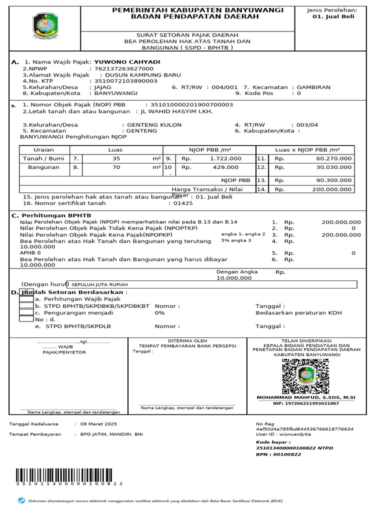 BPHTB YUWONO SHM 01425756 | PDF