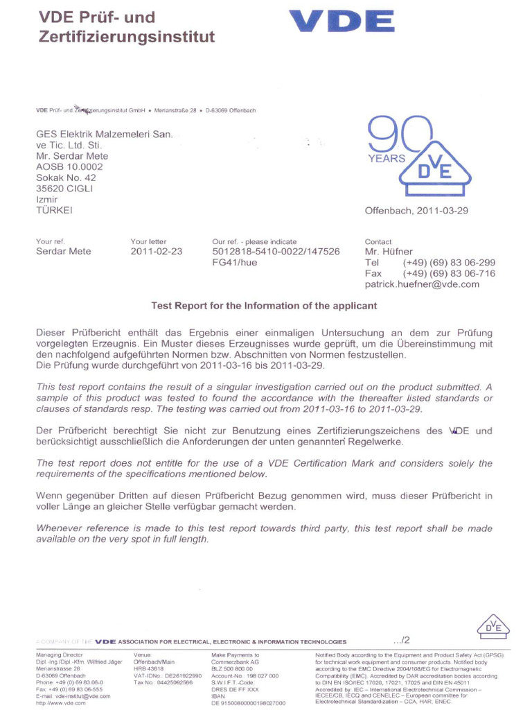 VDE Test Report COPEX | PDF