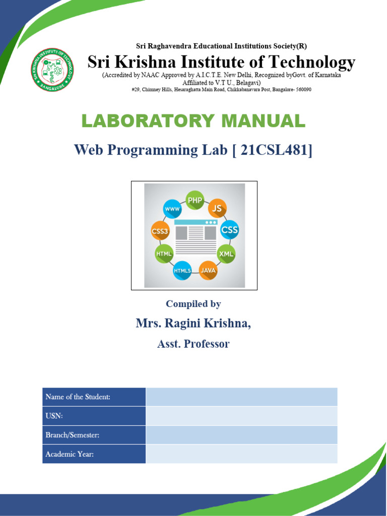 Web Programming 21CSL481 - AEC - Lab Manual | PDF | Cost Of Living | Html
