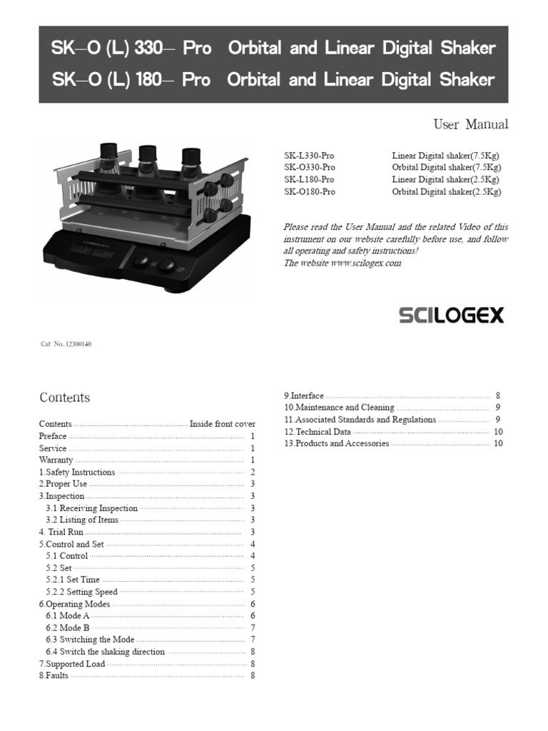 Scilogex SK-O and L 330 and 180 Pro Orbital and Linear Digital Shaker User Manual | PDF ...