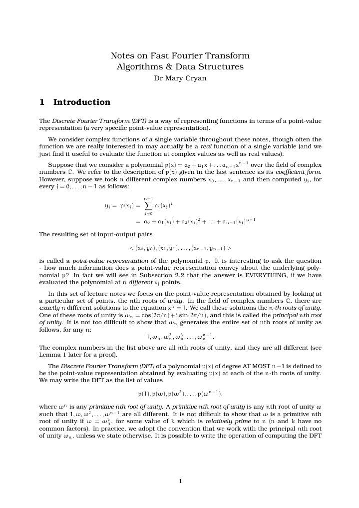 Notes On Fast Fourier Transform Algorithms & Data Structures | PDF ...