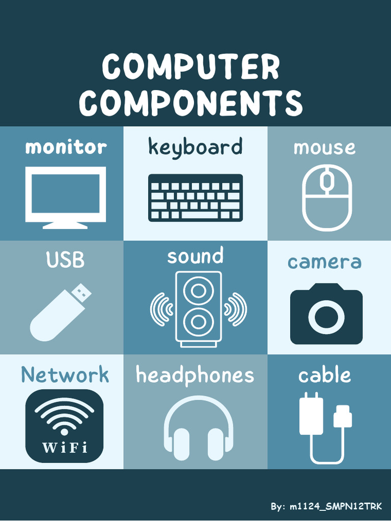 Computer Components Technology Poster in Blue Icon Style | PDF