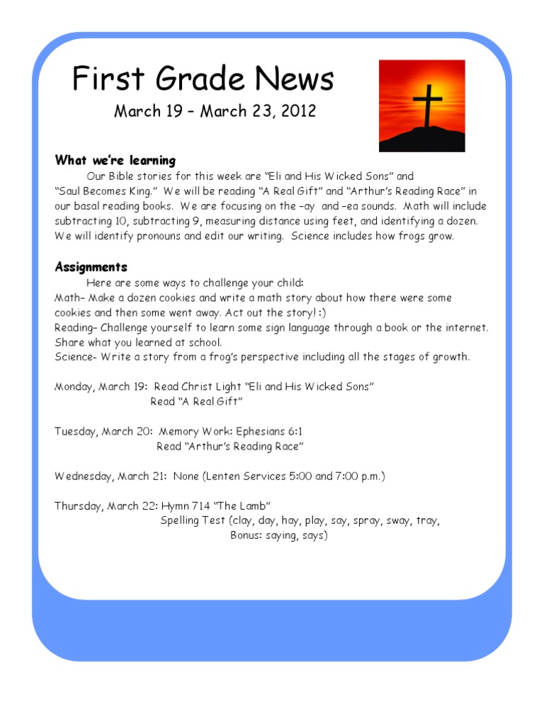 First Grade Weekly Learning Update | PDF | Easter | Ancient ...