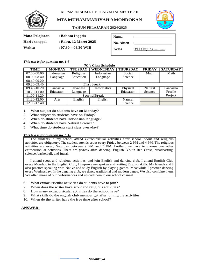 Bahasa Inggris Genap 24 25 | PDF