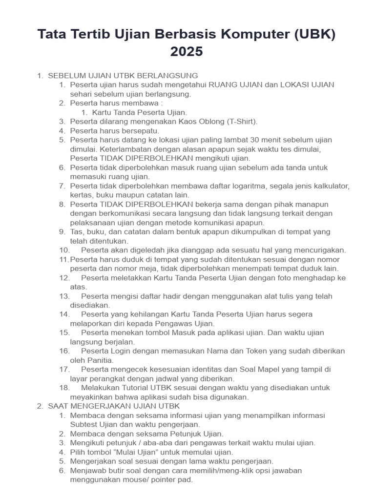 Tata Tertib Ujian Tulis Berbasis Komputer (UTBK) 2025 | PDF