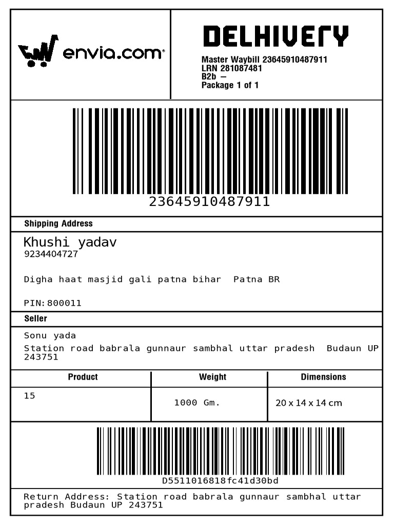 Master Waybill 23645910487911 LRN 281087481 B2b - Package 1 of 1 | PDF