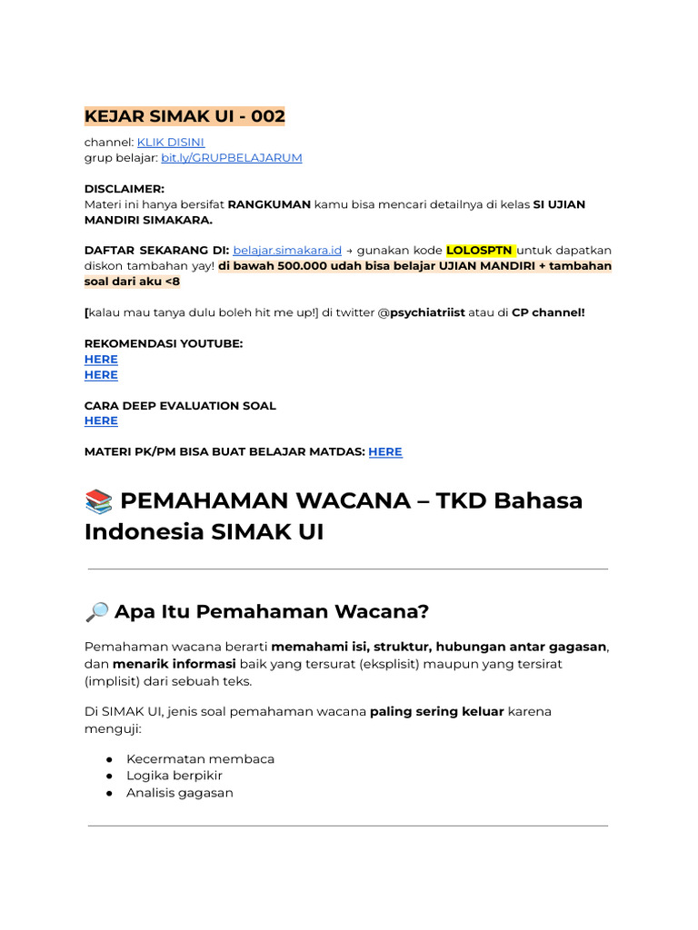 Kejar Simak Ui - Pemahaman Wacana – Tkd Bahasa Indonesia - 02 | PDF
