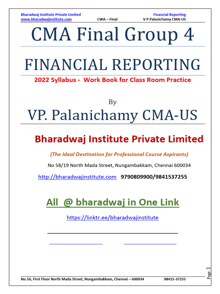 Bharadwaj Institute CMA Fees Structure | PDF | Equity (Finance ...