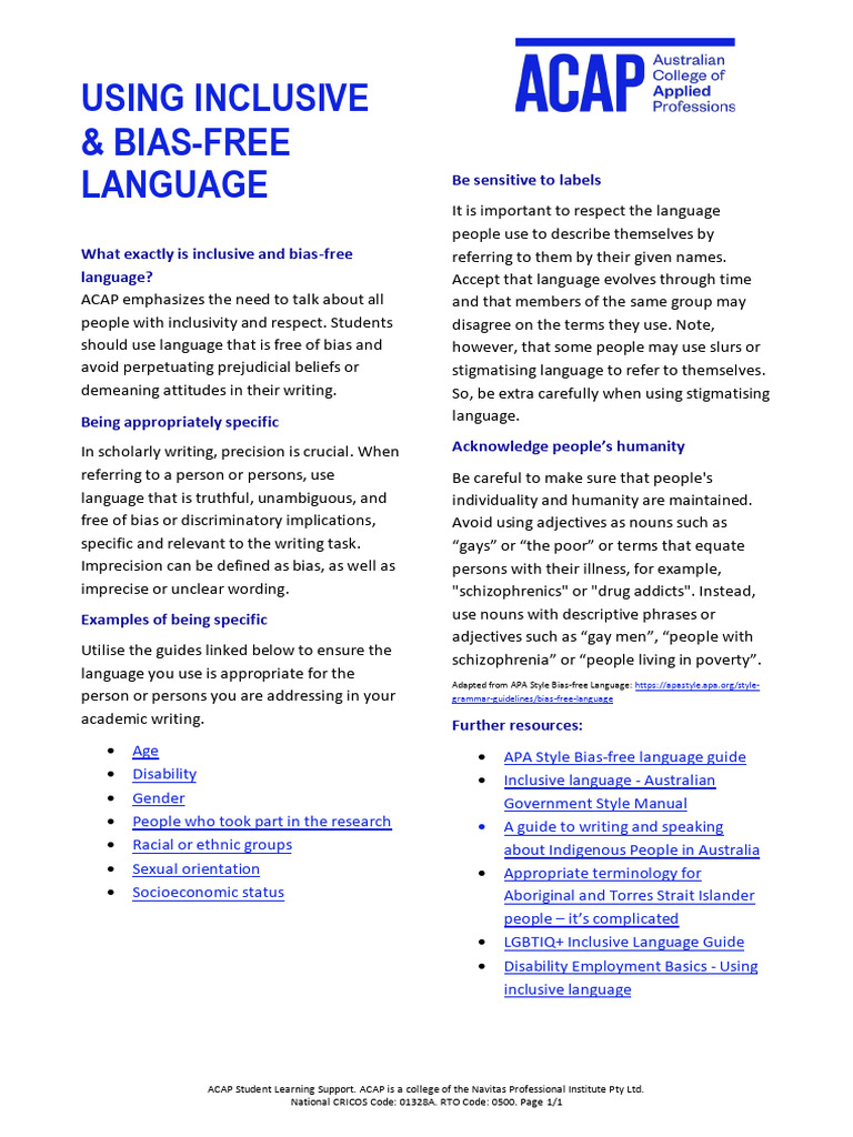 inclusive_and_bias-free_language | PDF | Apa Style | Bias