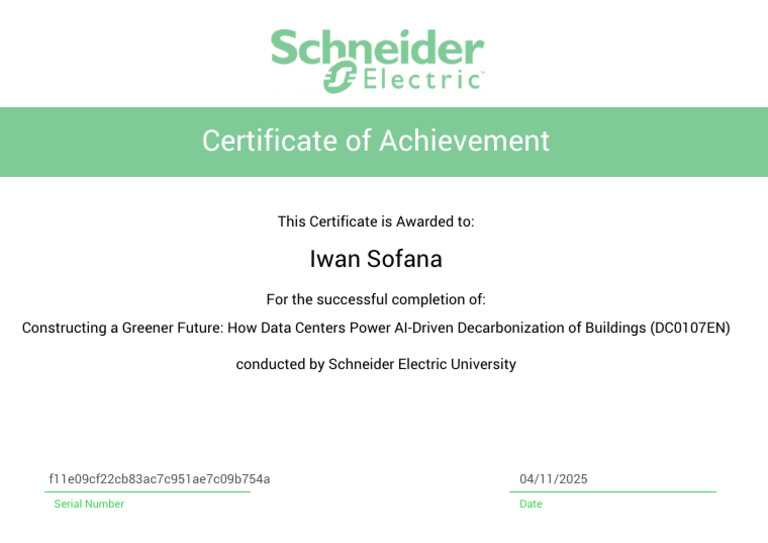 Iwan Certificate Data Centers Power AI | PDF