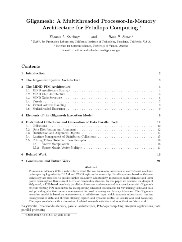 Gilgamesh: A Multithreaded Processor-In-Memory Architecture For Petaflops Computing | PDF ...