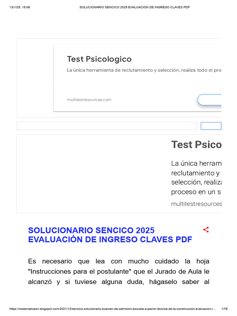 Solucionario Sencico 2025 Evaluación de Ingreso Claves PDF-1-71 | PDF | Tsunami