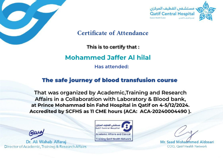 Certificate of Attendance: Mohammed Jaffer Al Hilal | PDF
