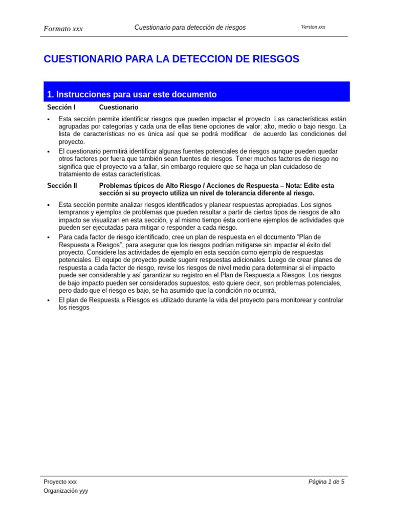 20080417 Cuestionario para la deteccion riesgos | PDF | Cuestionario ...