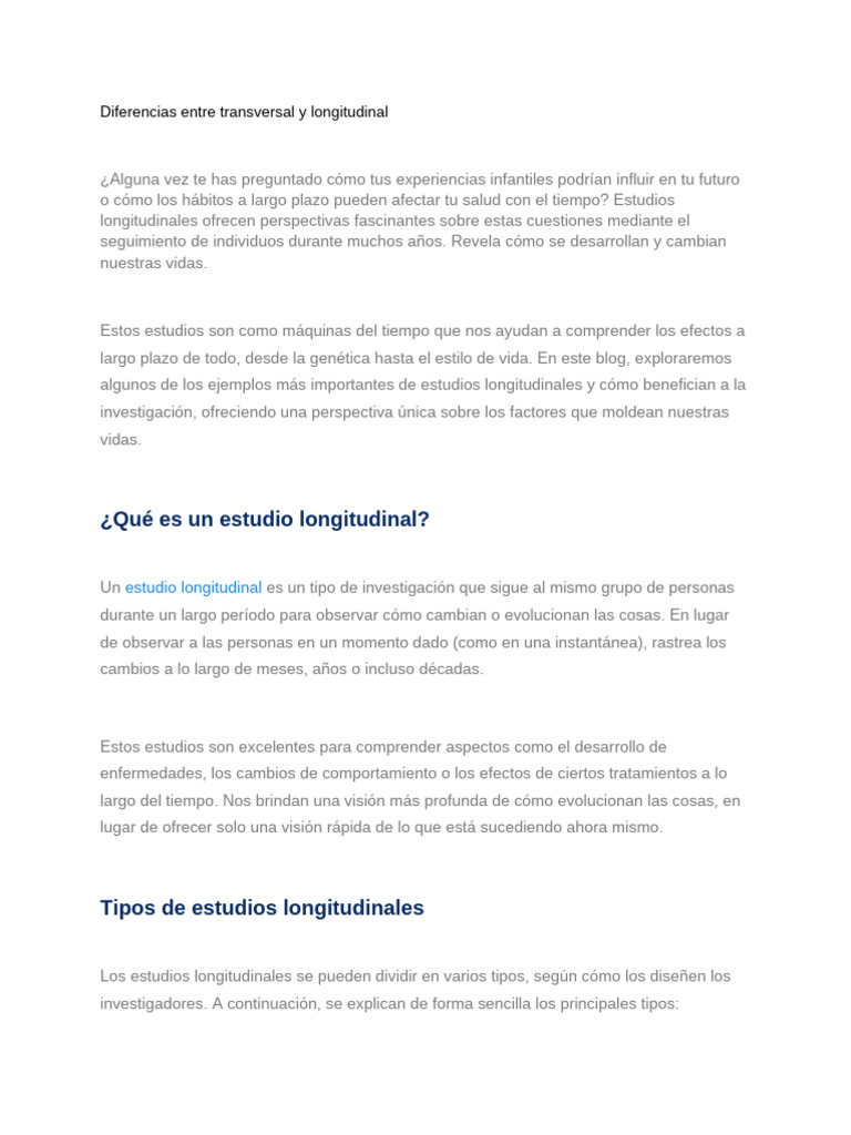 Diferencias entre estudios longitudinales y transversales | PDF ...