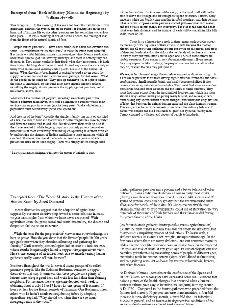 Neolithic Revolution - Howells vs Diamond | PDF | Hunter Gatherer ...
