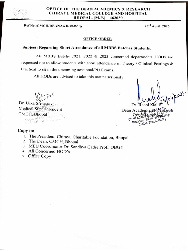 Office Order For MBBS Batch - 2021,2022 &2023 | PDF