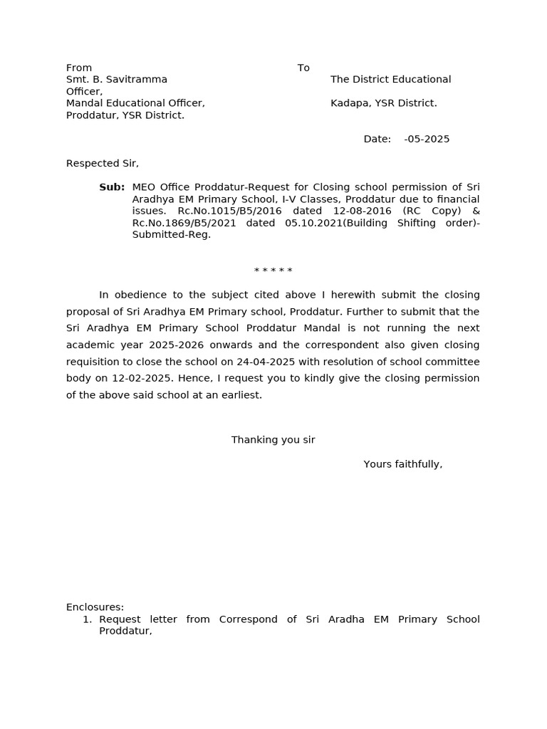 School Closure Request to MEO | PDF