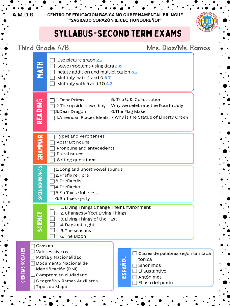3rd Grade - Syllabus and Shedule - Second Term Exams | PDF | Language ...