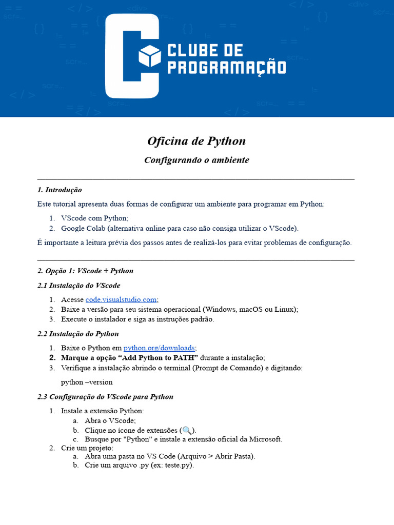 Oficina de Python - Configurando o Ambiente | PDF