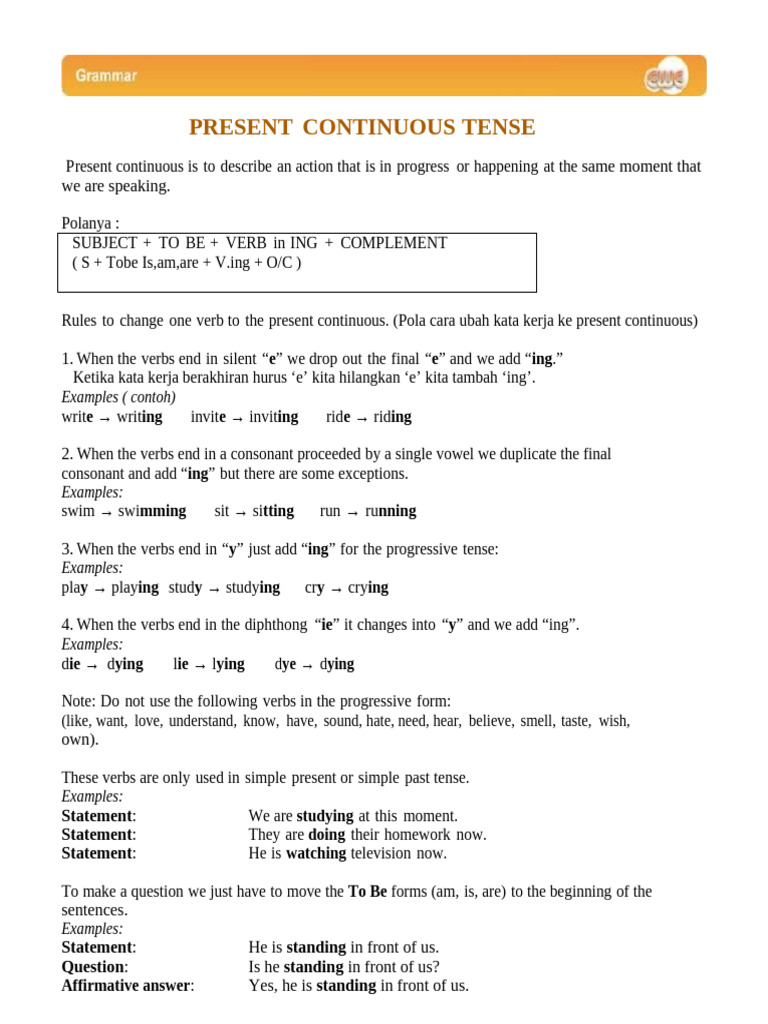 Present Continuous Tense | PDF | Verb | Language Mechanics