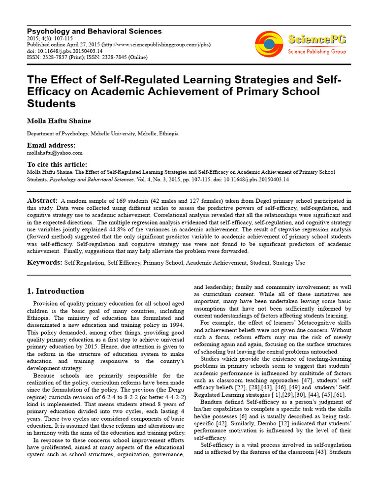 The Effect of Self Regulated Learning Strategies and Self 27rob74u1f | PDF | Self Efficacy ...