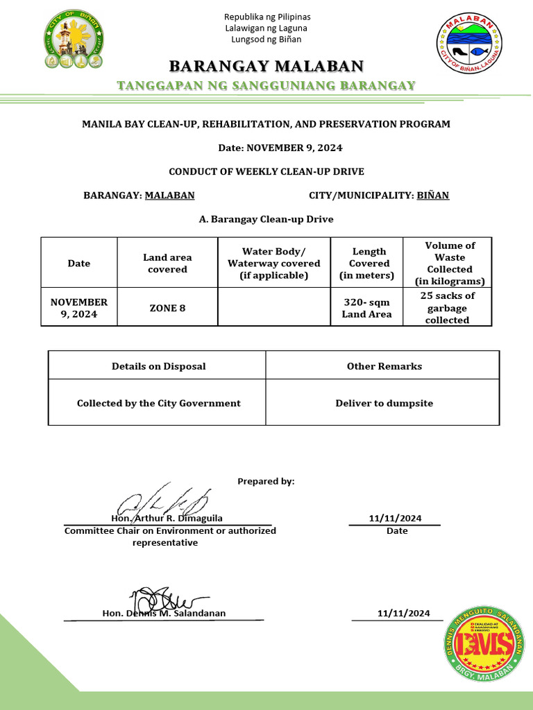 213TH-Clean-up-drive-Malaban-Zone 8 | PDF | Human Impact On The ...