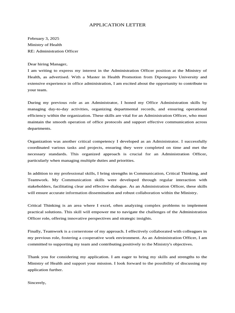 Aplication Letter Kemenkes | PDF