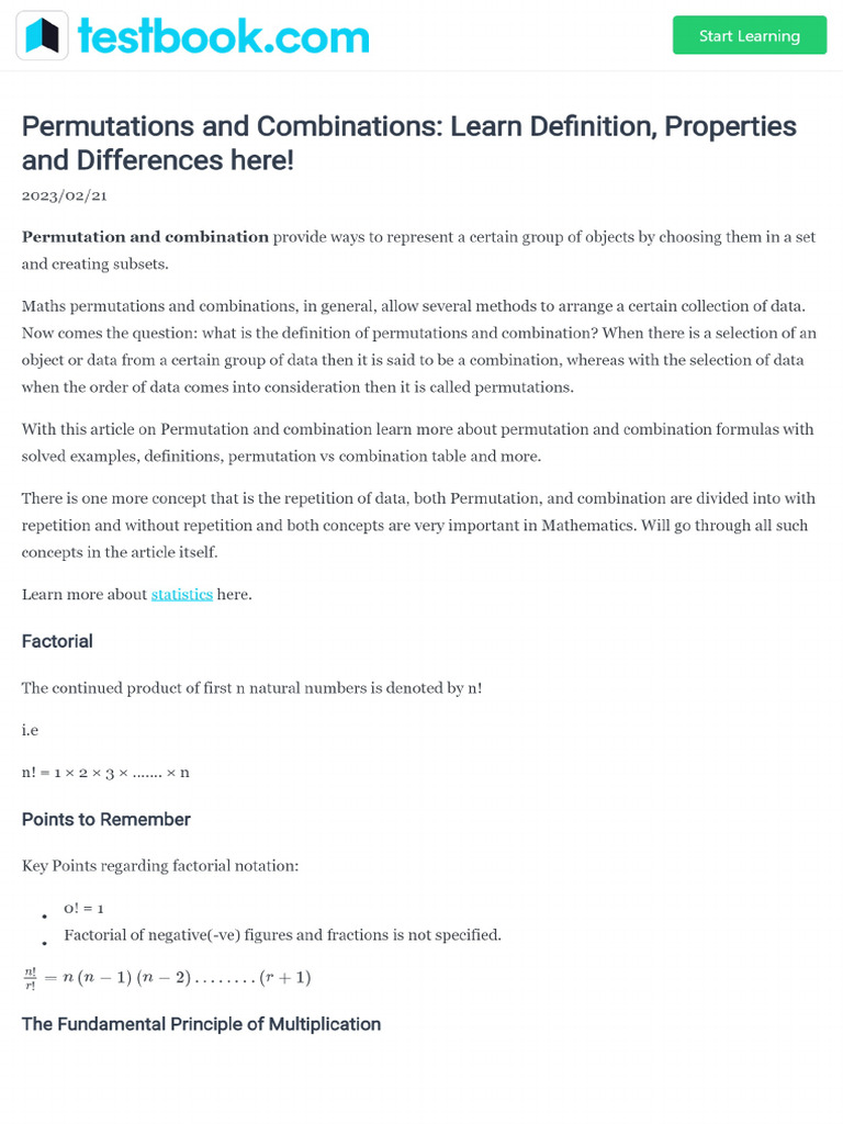 Maths Permutations and Combinations 9102b75a | PDF