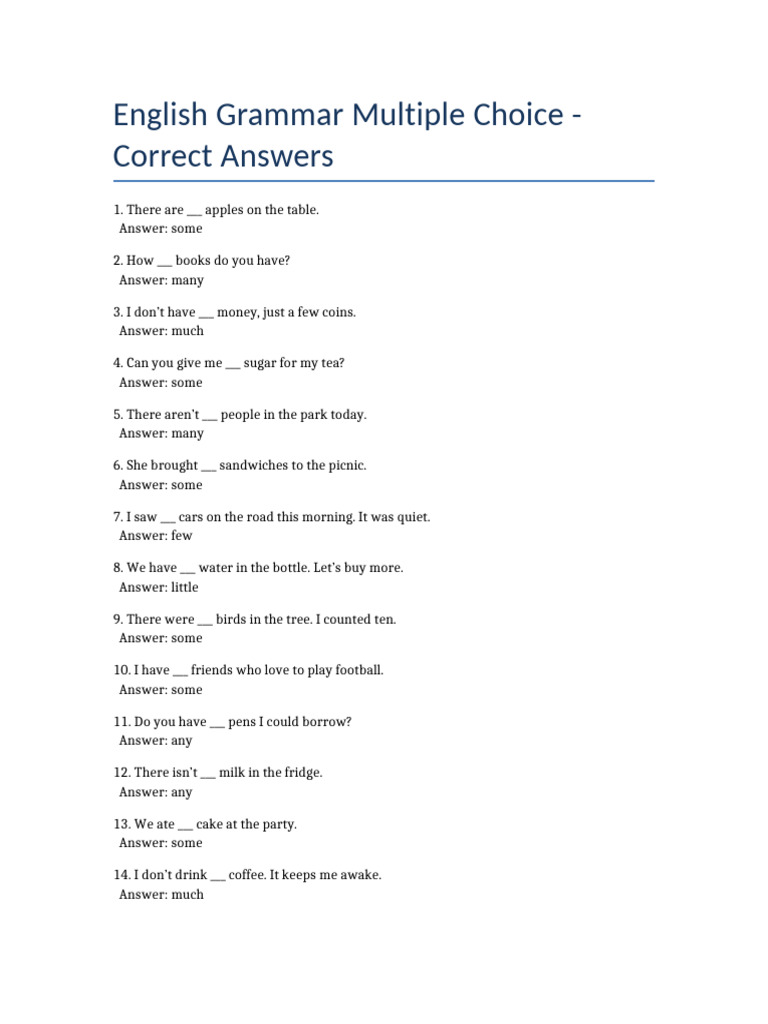 English Grammar Test Answers | PDF