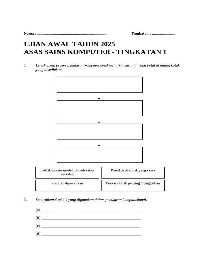 Peperiksaan Awal Tahun Ask T1 2025 | PDF
