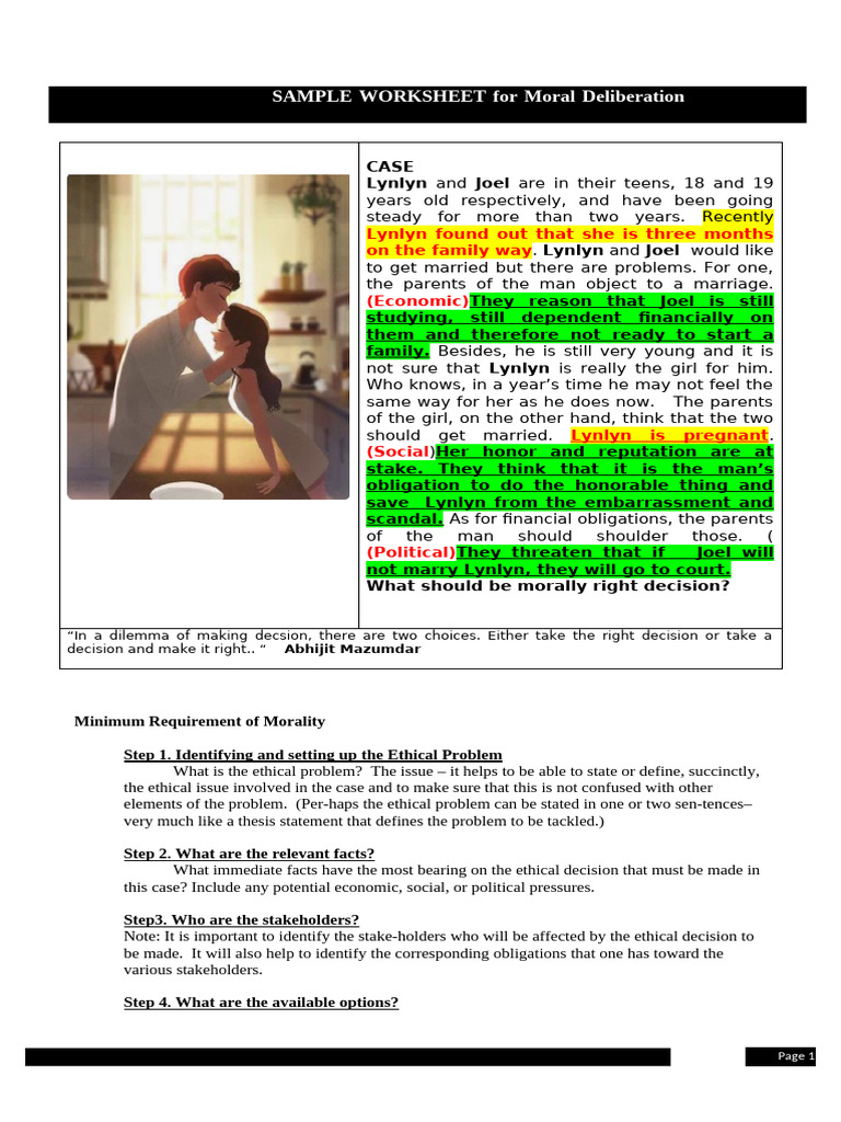 SAMPLE Worksheet For Moral Deliberation | PDF | Argument | Reason