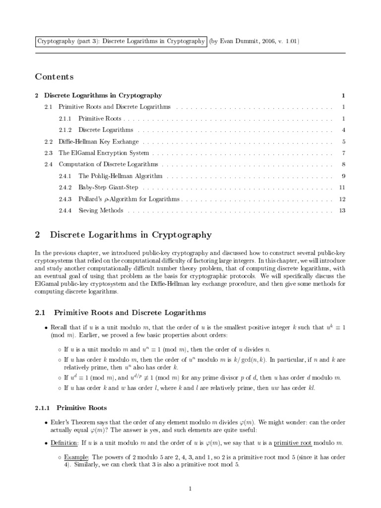 Cryptography 3 Discrete Logarithms in Cryptography | PDF | Public Key Cryptography | Cryptography