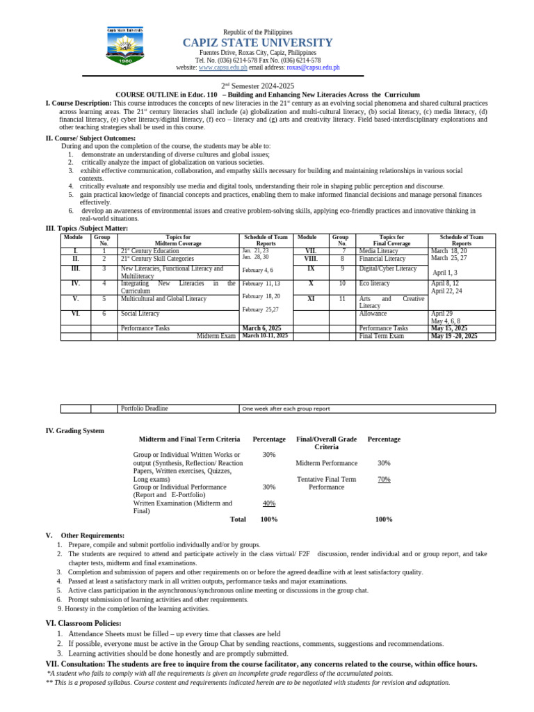 3B-BTLEd-Course-outline-Ed110-Building-and-Enhancing | PDF | Literacy ...