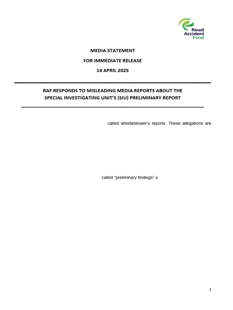 Media Statement - Press Briefing - SIU Report - 14 April 2025 - Final | PDF