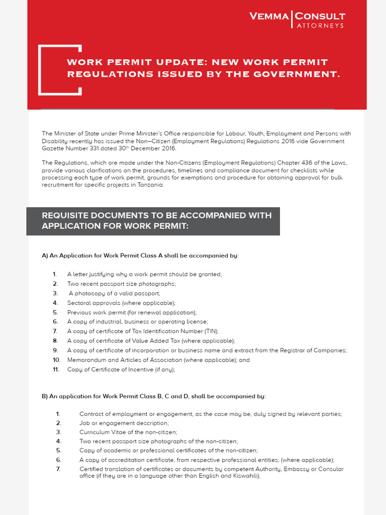 Tanzania Work Permit Regulations Update | PDF | Employment | Government