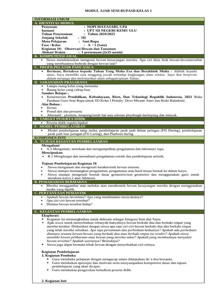 MA SENI RUPA K1 Keg 16 | PDF
