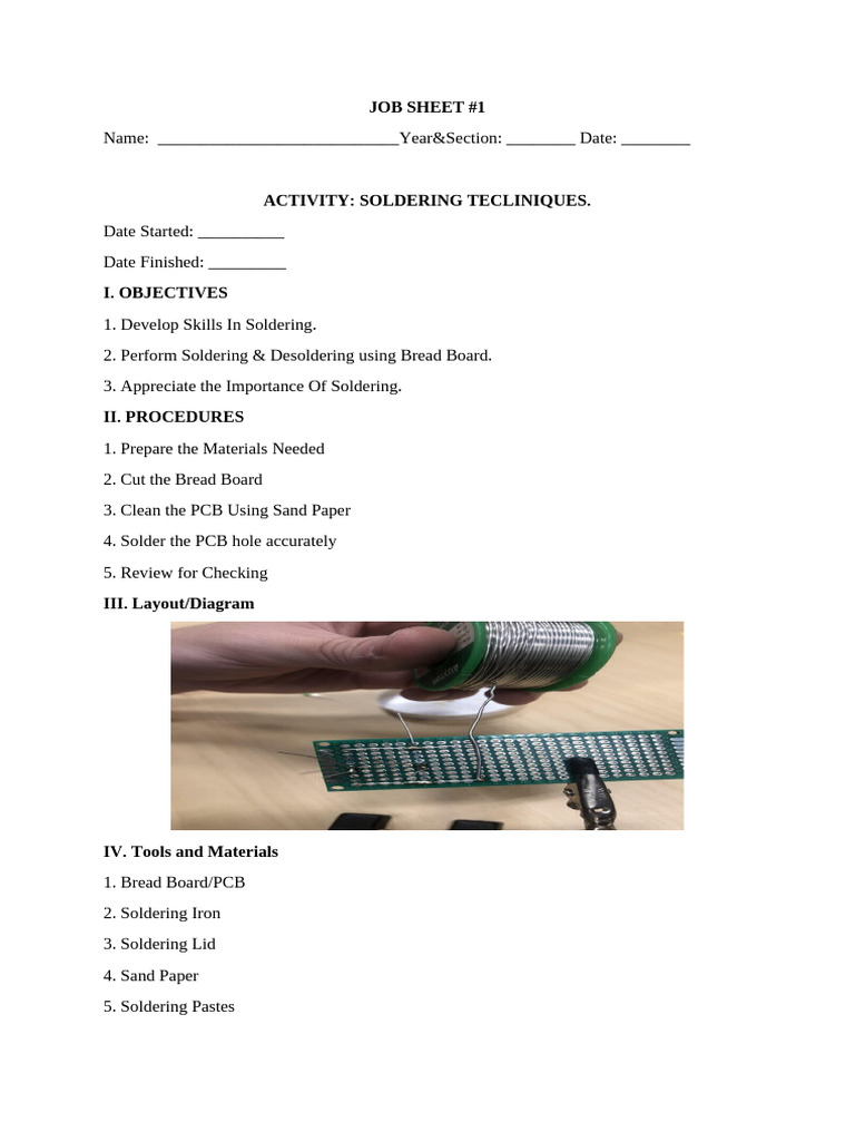 Soldering Techniques Job Sheet | PDF