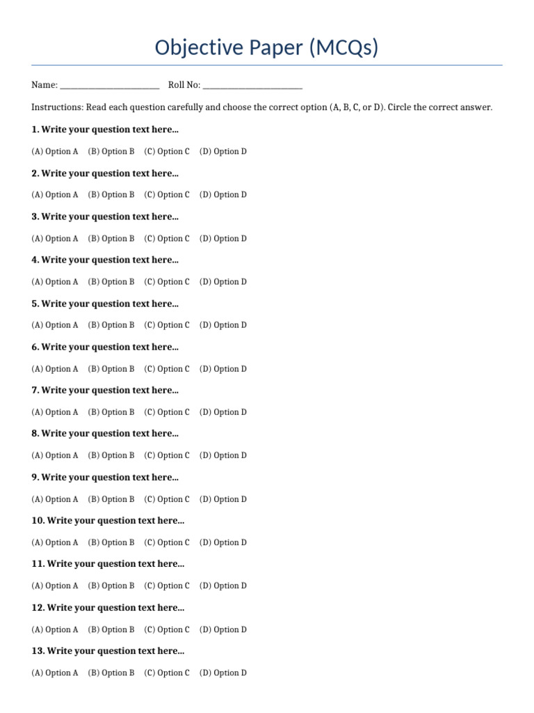Objective MCQ Examination Paper | PDF