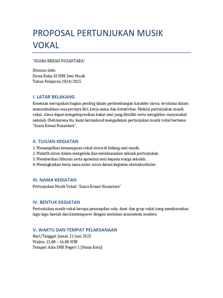 Proposal Pertunjukan Musik Vokal SMK | PDF