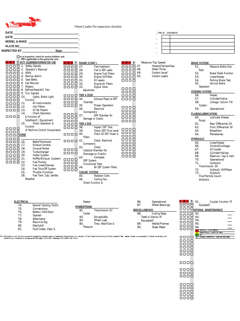 Wheel-Loader-Inspection-Checklist | PDF | Brake | Machines