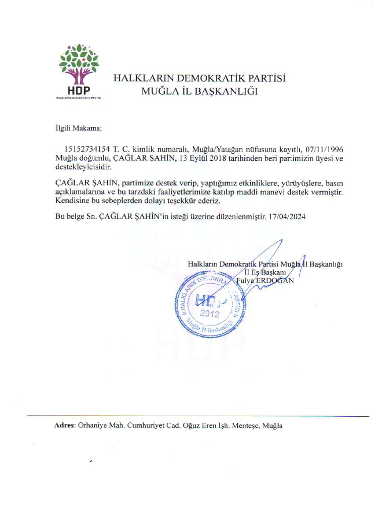 Hdp Destek Mektubu | PDF