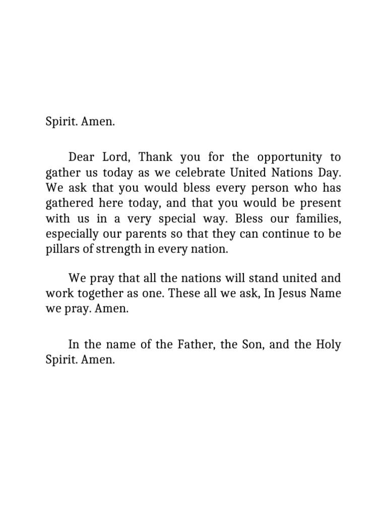Opening Prayer For United Nation | PDF