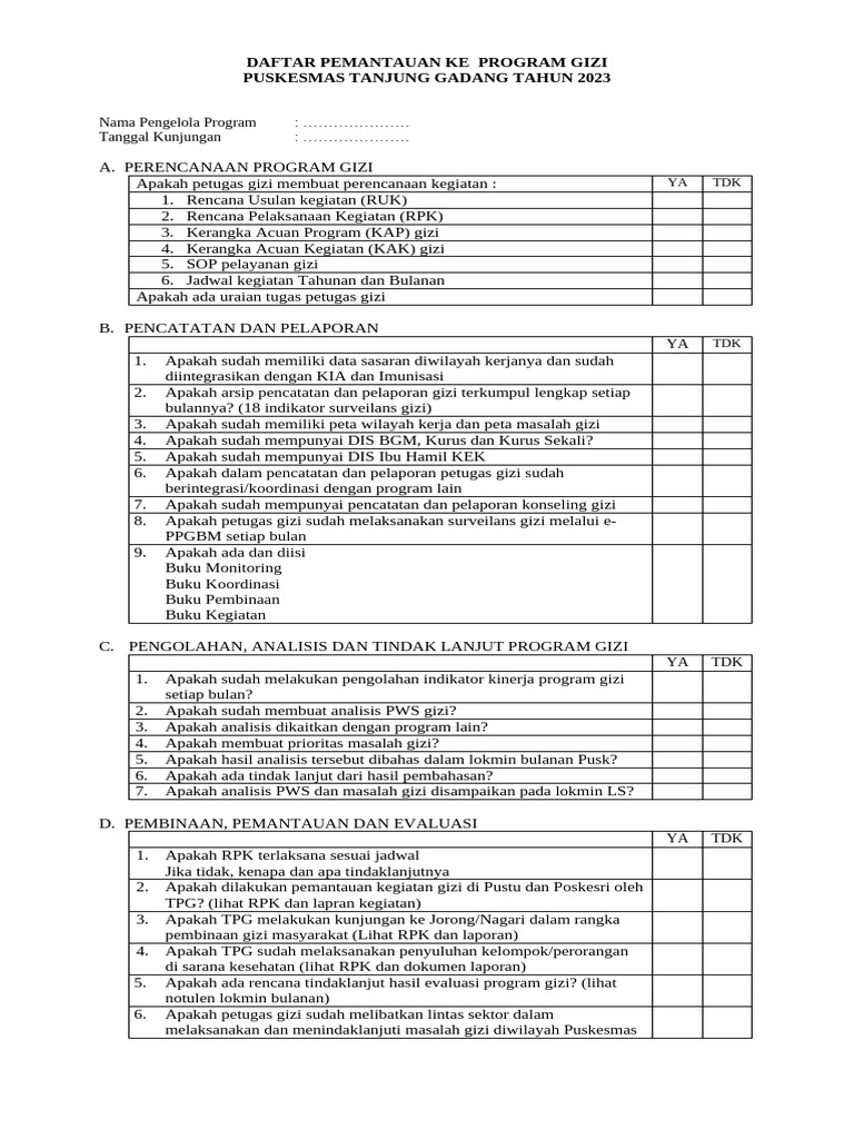DAFTAR TILIK GIZI OK 2023 | PDF