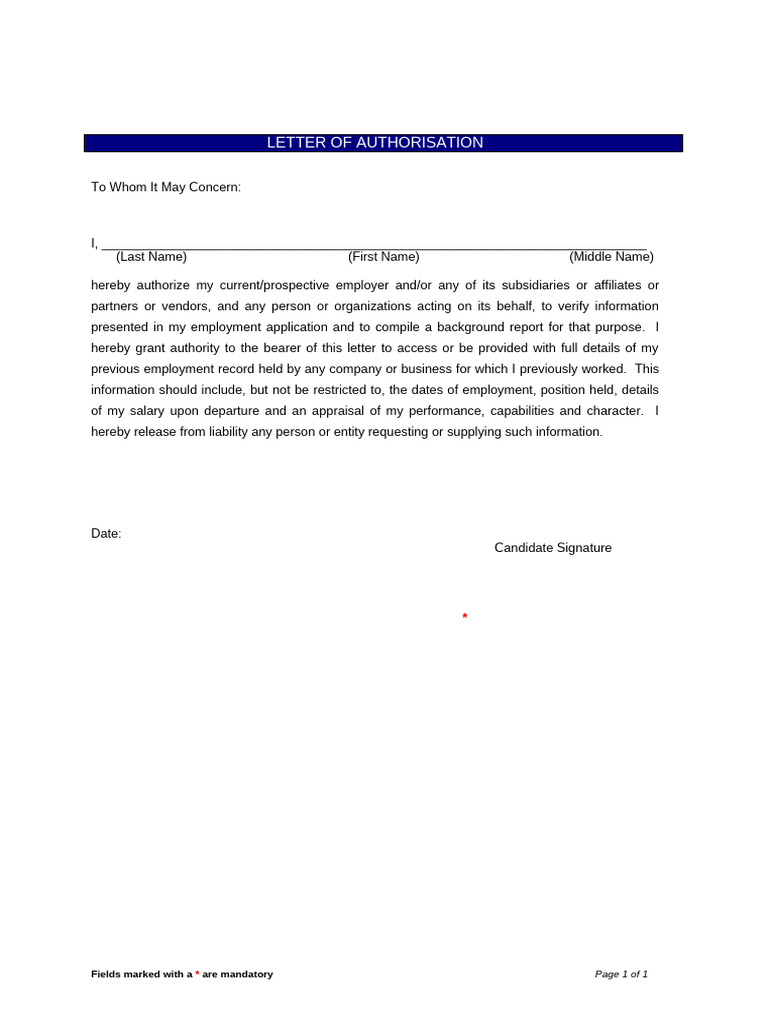 Letter of Authorisation: Fields Marked With A Are Mandatory | PDF