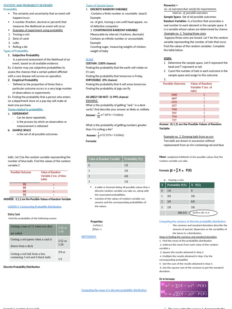 STATS-AND-PROBABILITY Reviewer | PDF | Normal Distribution | Variance