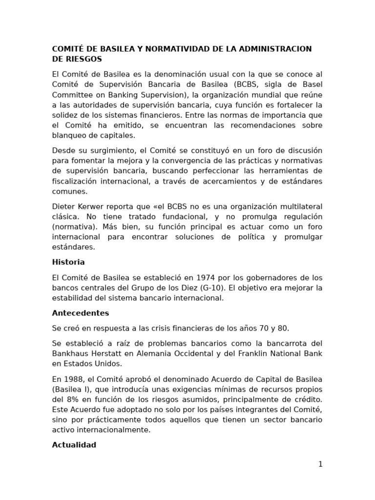 Comité de Basilea y Normatividad de La Administarcion de Riesgos | PDF ...
