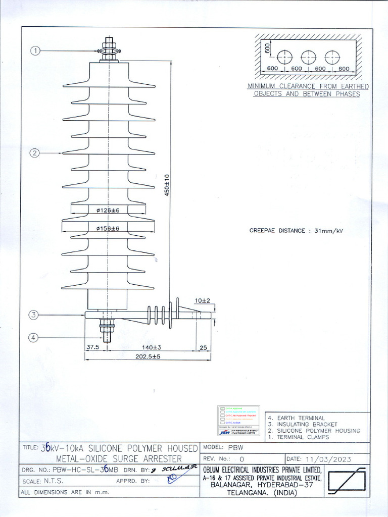 Class 2 - Oblum Lightning Arrestor GA Drawing | PDF